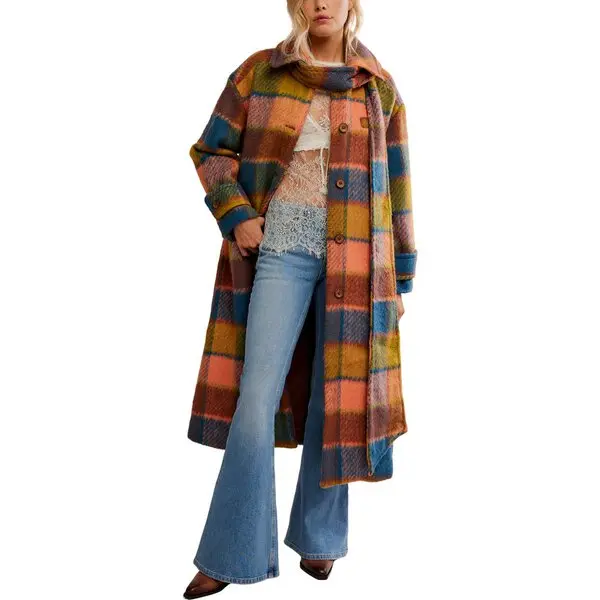 Free People Dalton Plaid Wool Coat