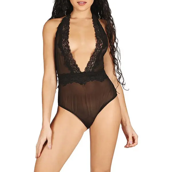 MEMOI Mia Plunge Bodysuit - Black