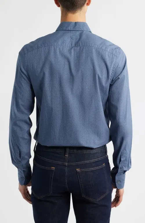 Canali Regular Fit Geometric Print Cotton Blend Button-up Shirt - Blue