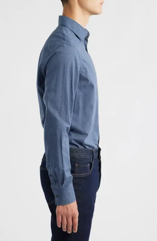 Canali Regular Fit Geometric Print Cotton Blend Button-up Shirt - Blue