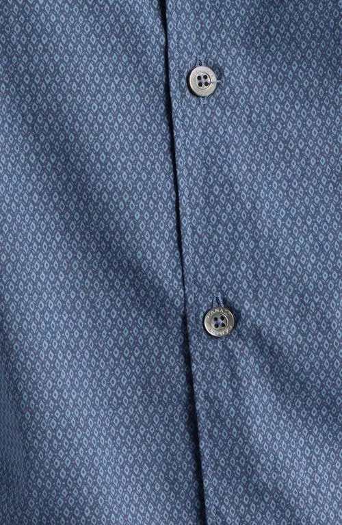 Canali Regular Fit Geometric Print Cotton Blend Button-up Shirt - Blue