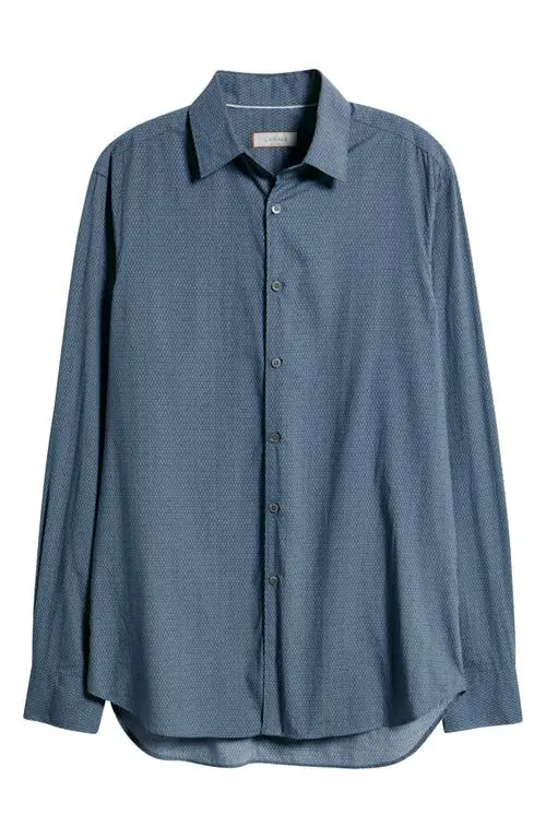Canali Regular Fit Geometric Print Cotton Blend Button-up Shirt - Blue