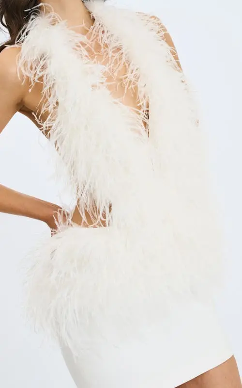 MISS CIRCLE NEW YORK Feathered Halter Mini Dress