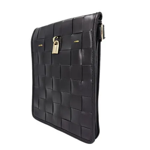 MADISON MAISON Woven Leather Crossbody Bag With Lock - Black