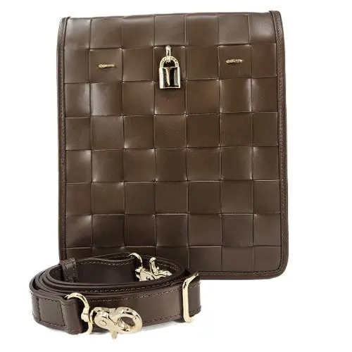 MADISON MAISON Woven Leather Crossbody Bag With Lock - Chocolate