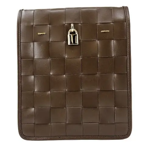 MADISON MAISON Woven Leather Crossbody Bag With Lock - Chocolate