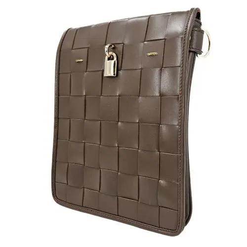 MADISON MAISON Woven Leather Crossbody Bag With Lock - Chocolate