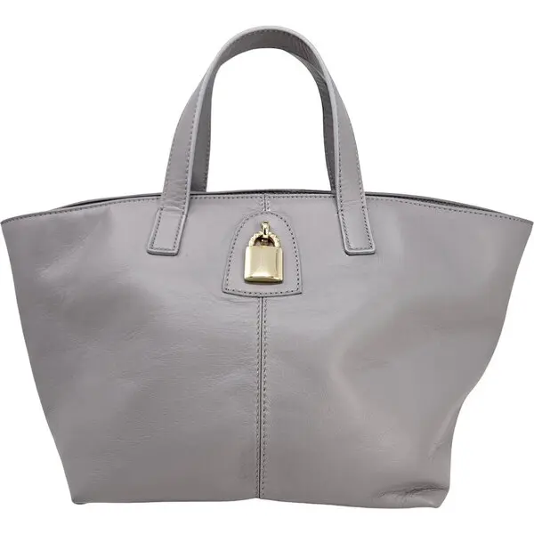 MADISON MAISON Leather Lock Tote Bag - Light Grey