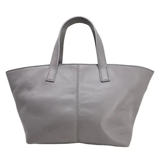 MADISON MAISON Leather Lock Tote Bag - Light Grey