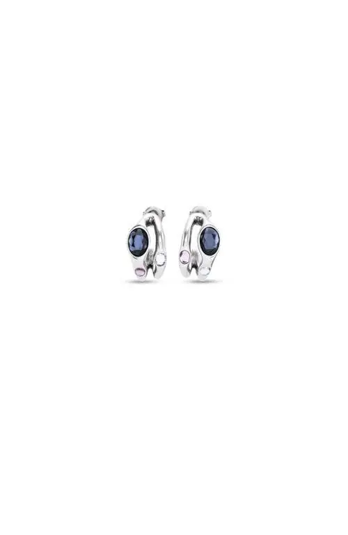 UNODE50 Stud Earrings With Crystal Accents - Silver