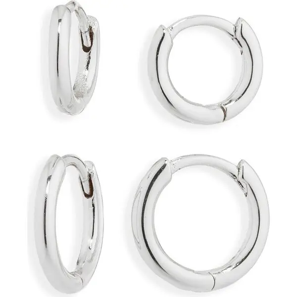 Nordstrom Set Of 2 Huggie Hoop Earrings - Sterling Silver Plated