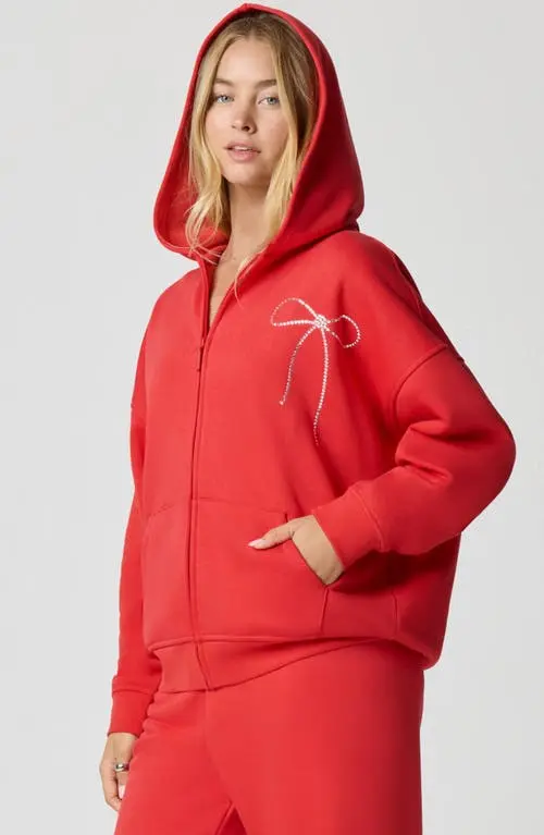 FLORENCE BY MILLS Crystal Bow Zip-up Hoodie - Scarlet