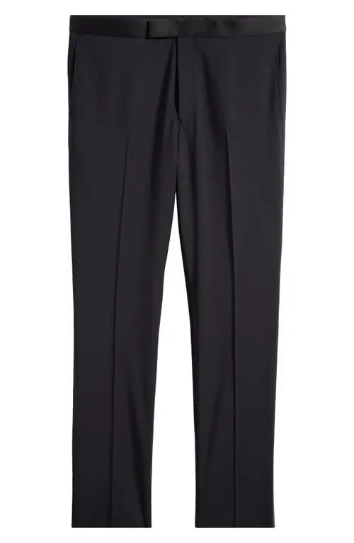 JACK VICTOR Phoenix Flat Front Super 130s Wool Tuxedo Pants - Black
