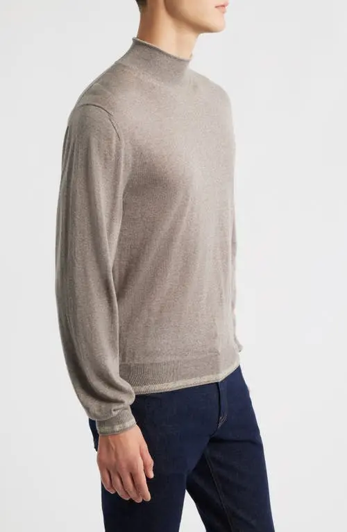 Canali Mock Neck Wool & Silk Blend Sweater - Beige