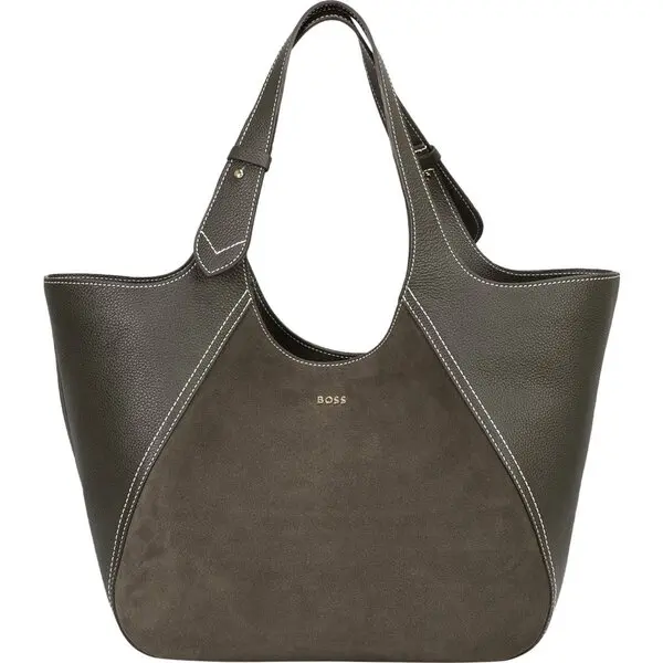 Hugo Big Lenah Suede Tote - Dark Green