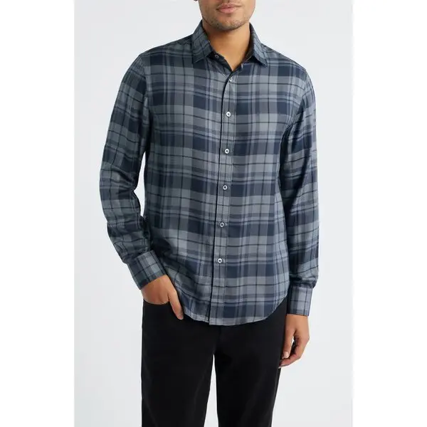 Bugatchi Julian Shaped Fit Plaid Cotton Twill Button-up Shirt - Anthracite