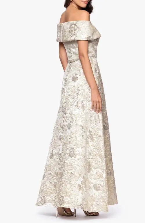 Xscape Evenings Metallic Floral Brocade Off-The-Shoulder Gown - Champagne -  50% Off | Editorialist