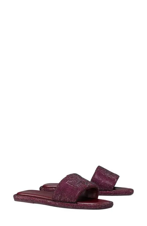 Tory Burch Double T Pavé Slide Sandal - Dark Carmine/burgundy