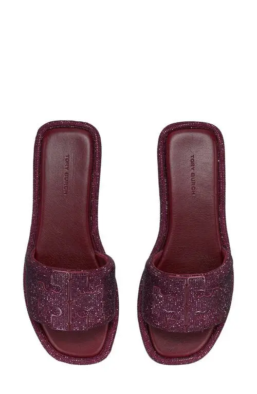 Tory Burch Double T Pavé Slide Sandal - Dark Carmine/burgundy
