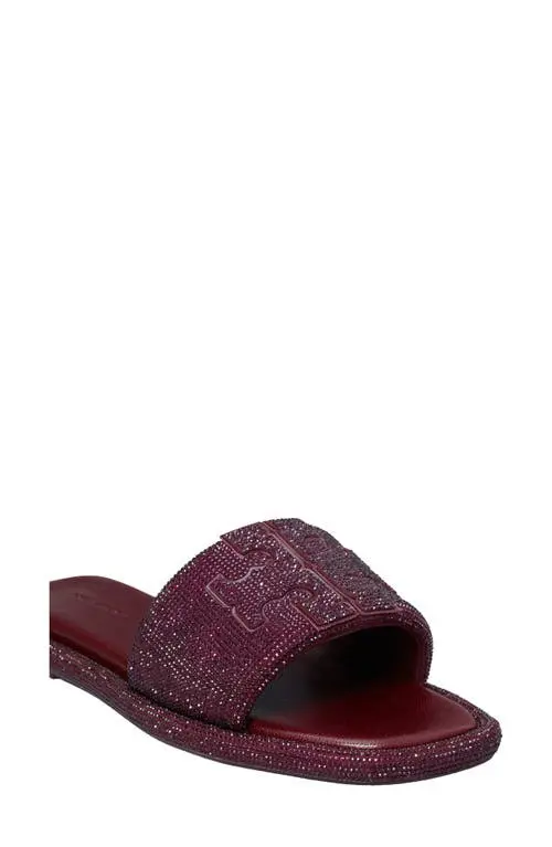 Tory Burch Double T Pavé Slide Sandal - Dark Carmine/burgundy