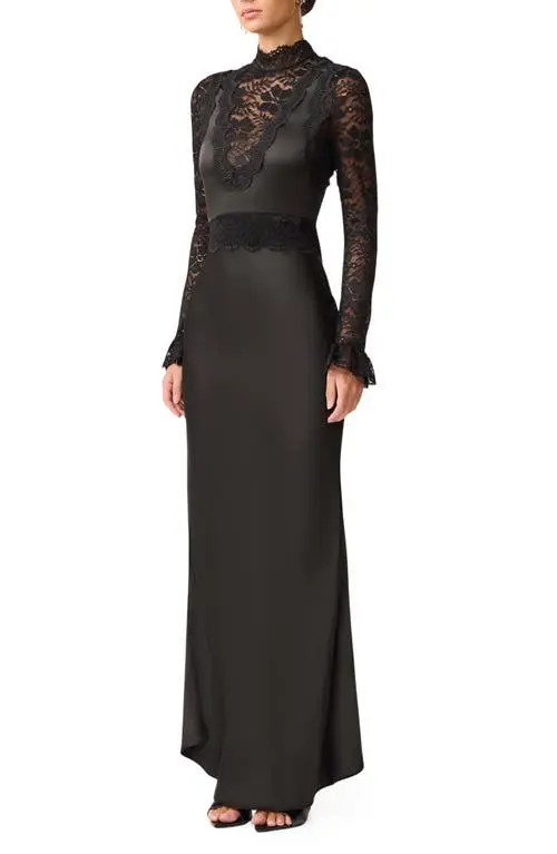 ELLIATT Margot Lace Inset Long Sleeve Gown - Black