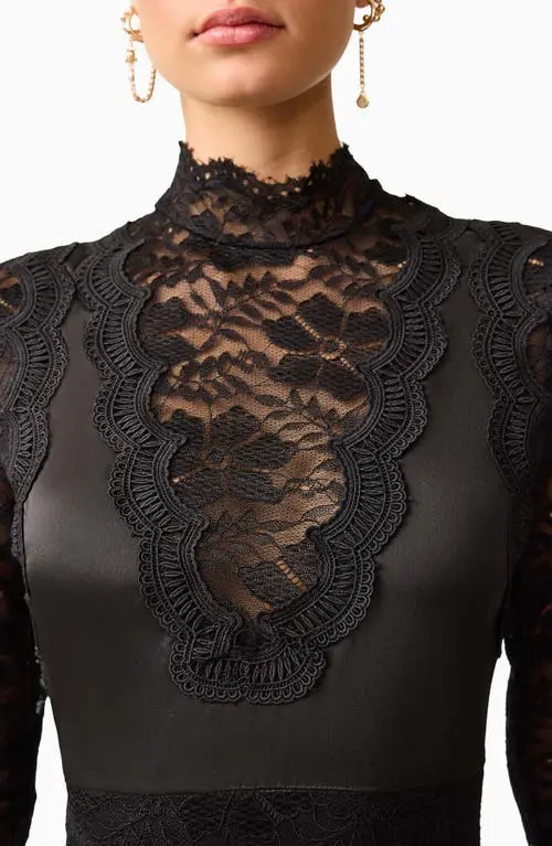ELLIATT Margot Lace Inset Long Sleeve Gown - Black