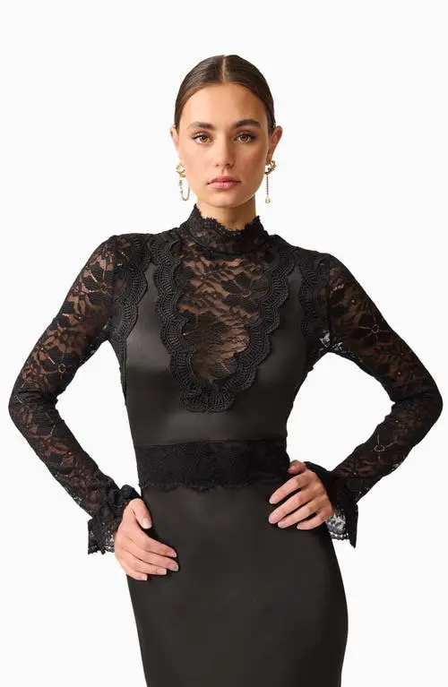 ELLIATT Margot Lace Inset Long Sleeve Gown - Black