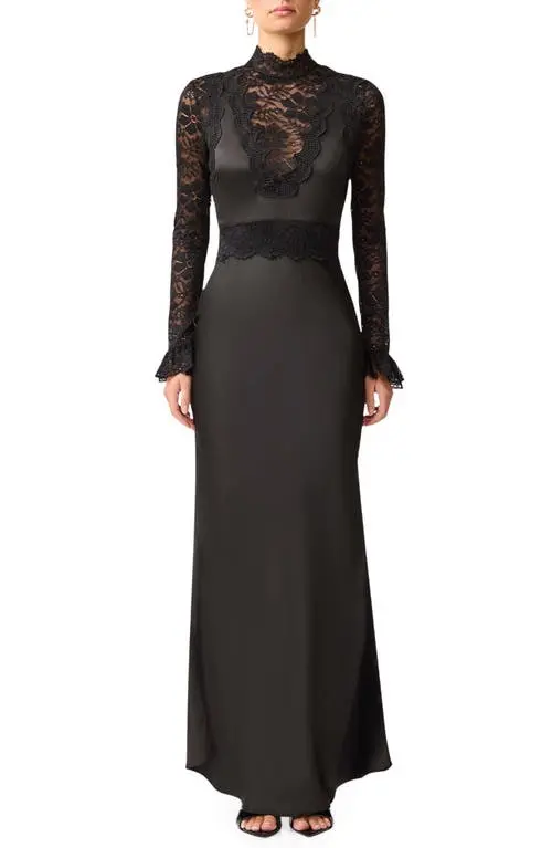 ELLIATT Margot Lace Inset Long Sleeve Gown - Black