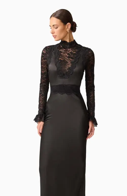 ELLIATT Margot Lace Inset Long Sleeve Gown - Black