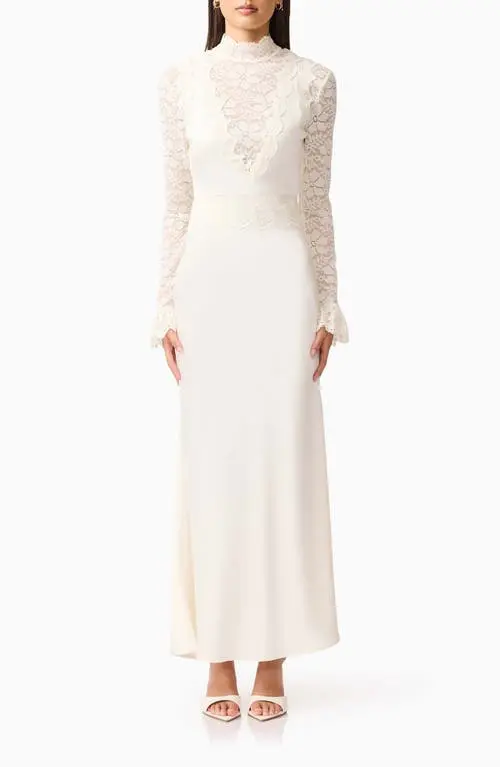 ELLIATT Margot Lace Inset Long Sleeve Gown - Ivory