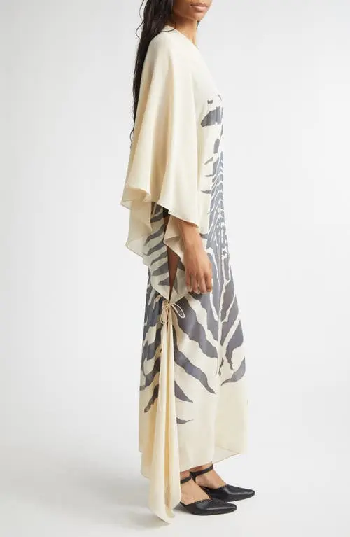 CONNER IVES Hand-painted Zebra Print Long Sleeve Silk Chiffon Caftan