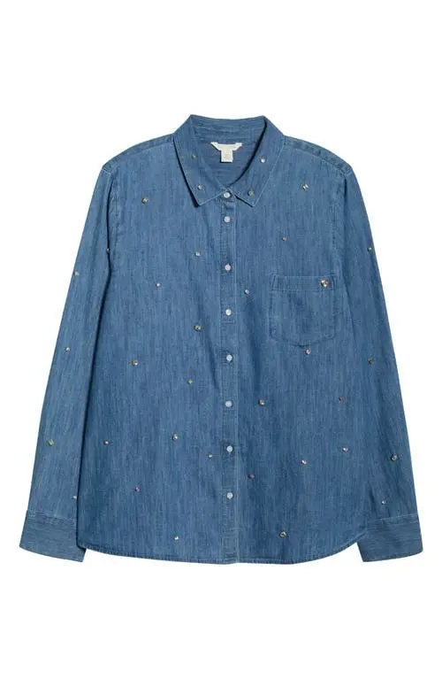 Caslon Crystal Embellished Chambray Shirt