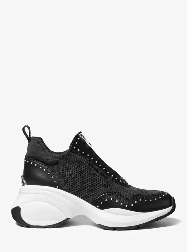 Michael Kors Zuma Studded Mixed-media Trainer - Black