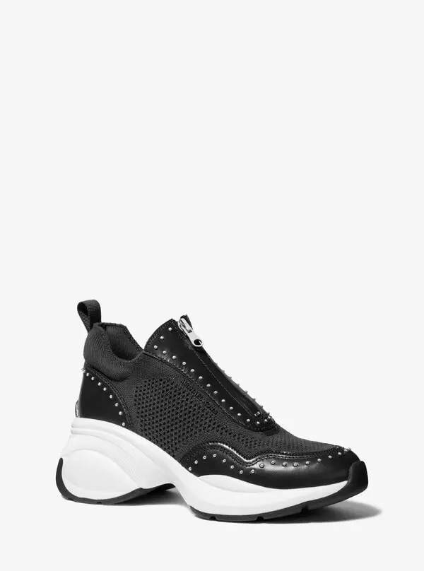 Michael Kors Zuma Studded Mixed-media Trainer - Black