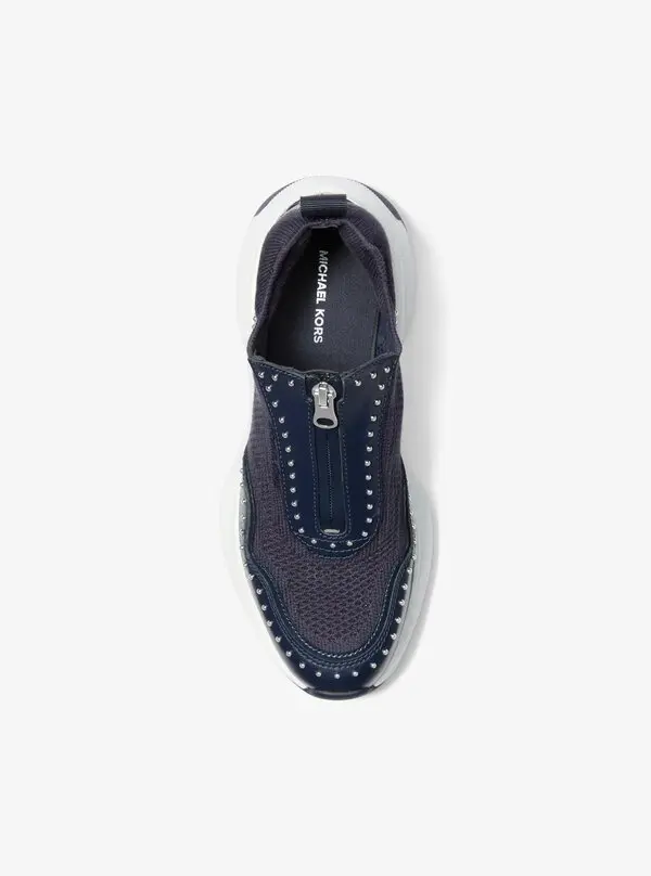 Michael Kors Zuma Studded Mixed-media Trainers - Blue