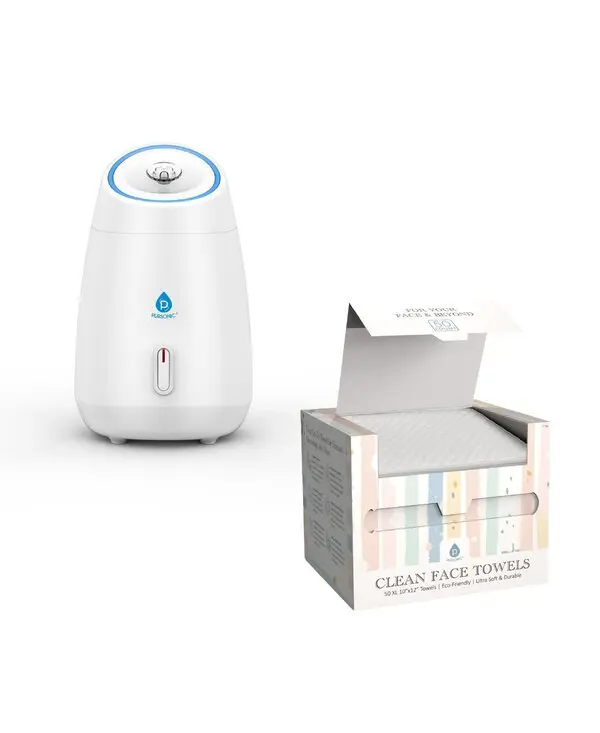 PURSONIC Glow & Go Skincare Essentials Bundle: Nano Facial Steamer + Clean Facial Towels - White