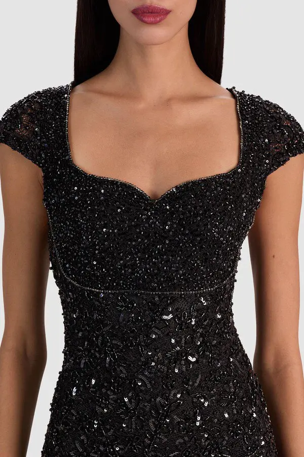 Alice + Olivia Embellished Lace Mini Dress In Black - 40% Off | Editorialist