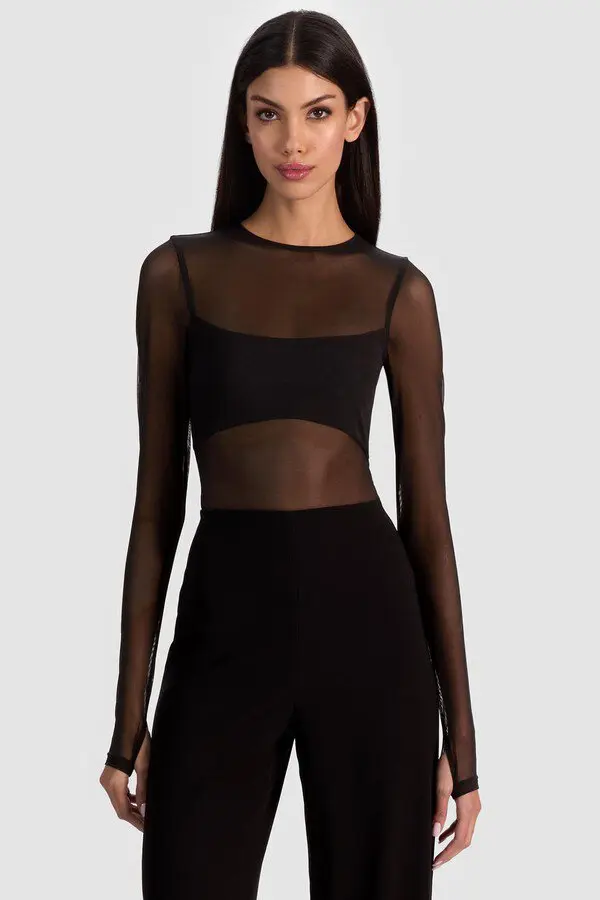 Alice + Olivia Nichol Jumpsuit With Sheer Bodice And Wide Leg Pants
