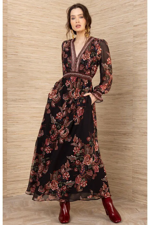 Hale Bob Paityn Chiffon Maxi Dress - Black