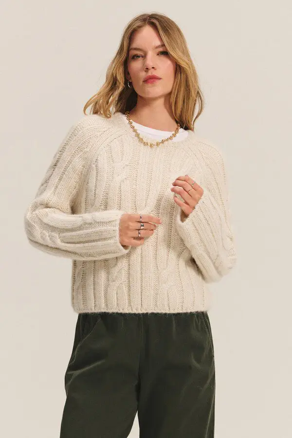 Velvet By Graham & Spencer Marina Metallic Cable Knit Sweater