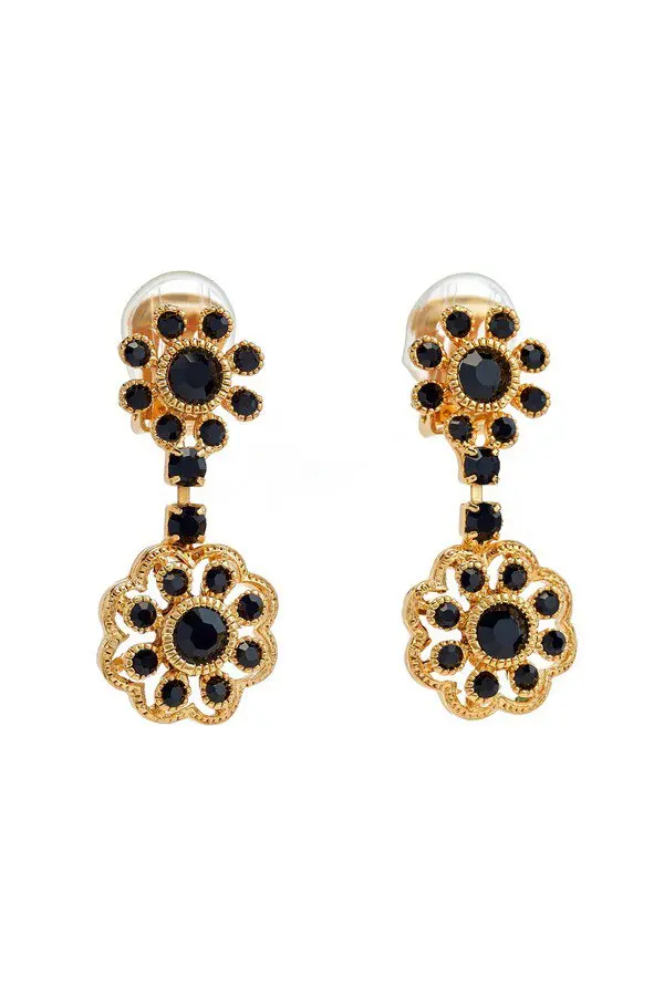 KENNETH JAY LANE Jet Flower Cluster Clip Earrings - Floral