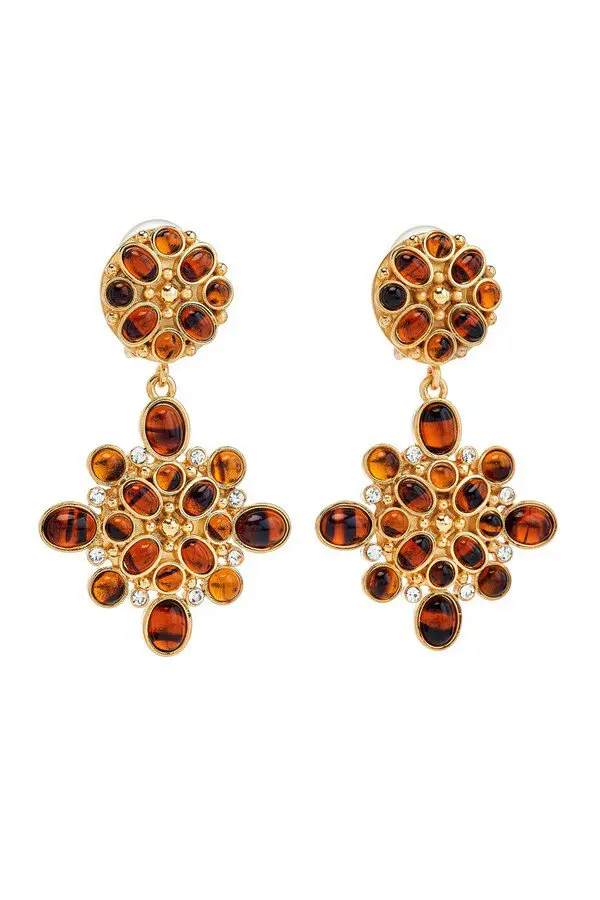 KENNETH JAY LANE Tortoise Cabochon Drop Clip-on Earrings - Gold