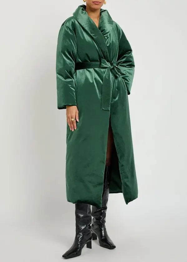Alice + Olivia Ima Padded Belted Velvet Coat