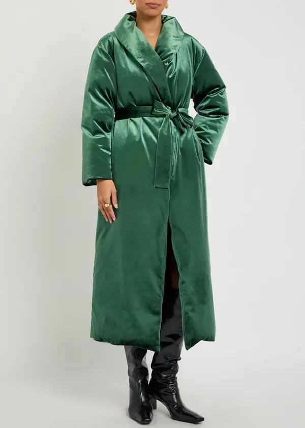 Alice + Olivia Ima Padded Belted Velvet Coat