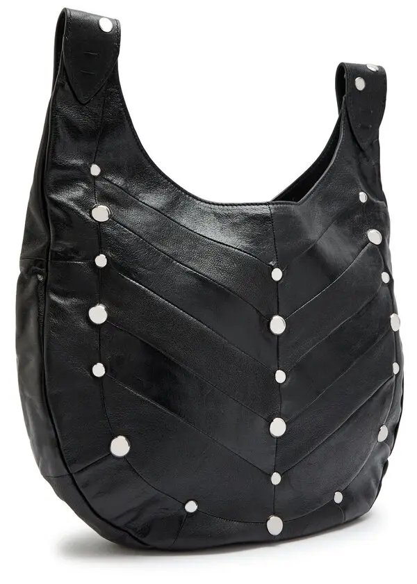 Valentino Garavani Logo-plaque Studded Chevron Leather Hobo Bag - Black
