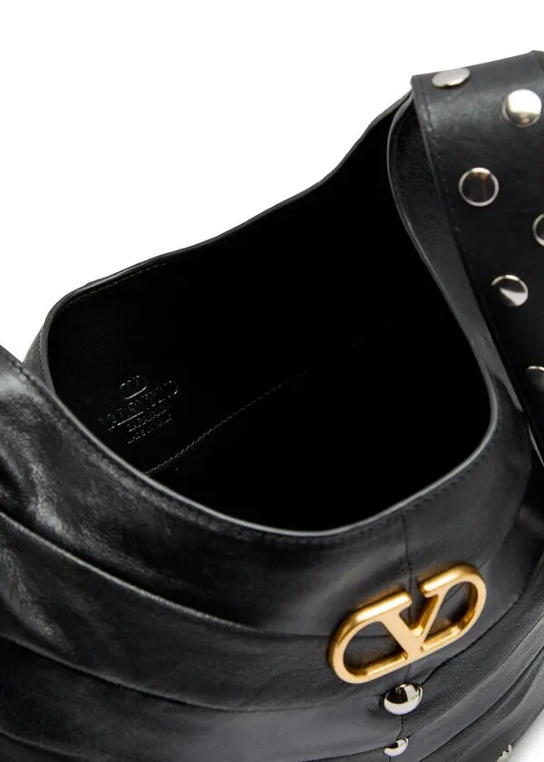 Valentino Garavani Logo-plaque Studded Chevron Leather Hobo Bag - Black