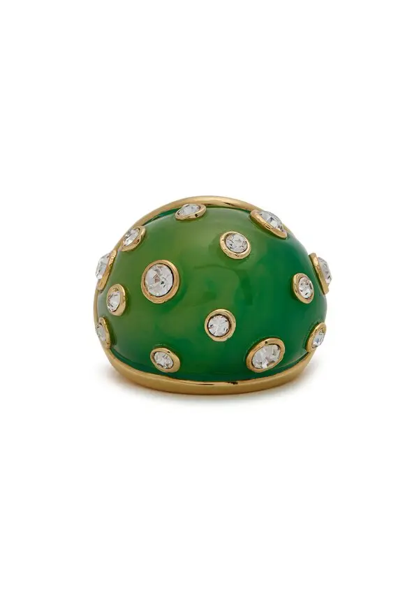 KENNETH JAY LANE Crystal-embellished Enamelled Gold-plated Ring - Green