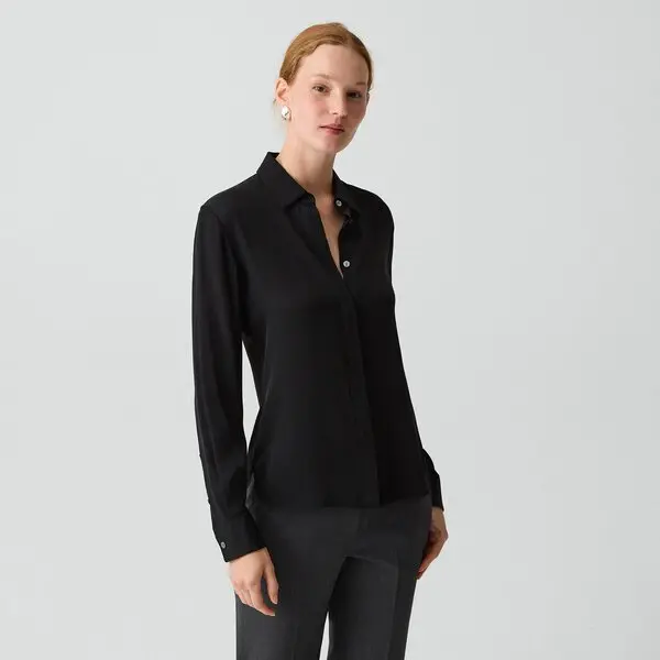 Theory Fitted Silk Georgette Shirt - Black