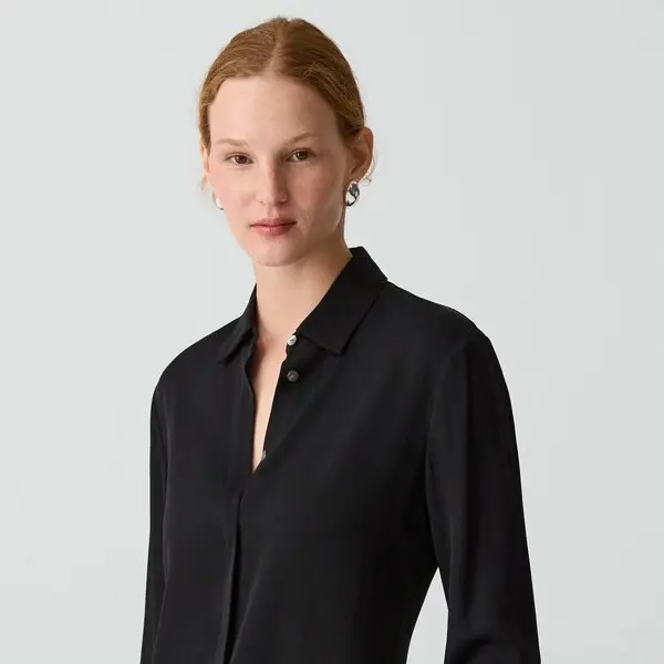 Theory Fitted Silk Georgette Shirt - Black