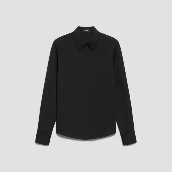 Theory Fitted Silk Georgette Shirt - Black